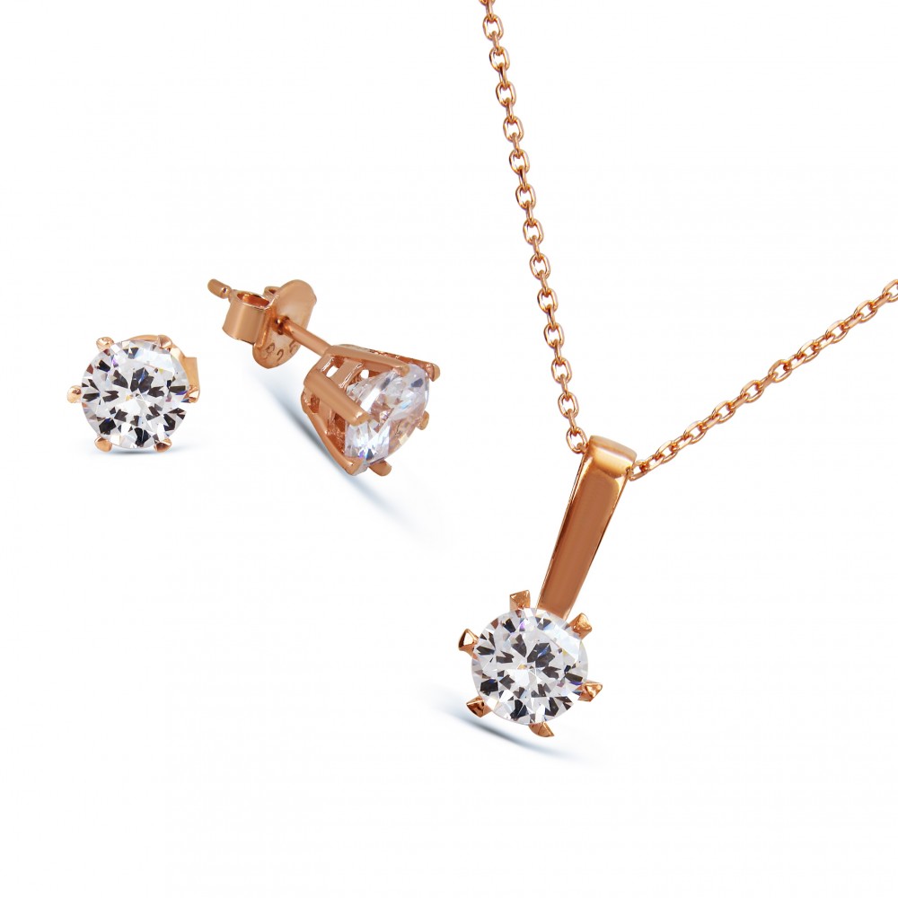 Gümüş Rose Tek Taş Set